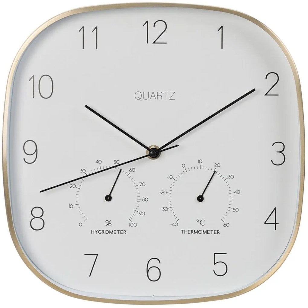 Nástěnné hodiny s vlhkoměrem a teploměrem Quartz, bílá/zlatá