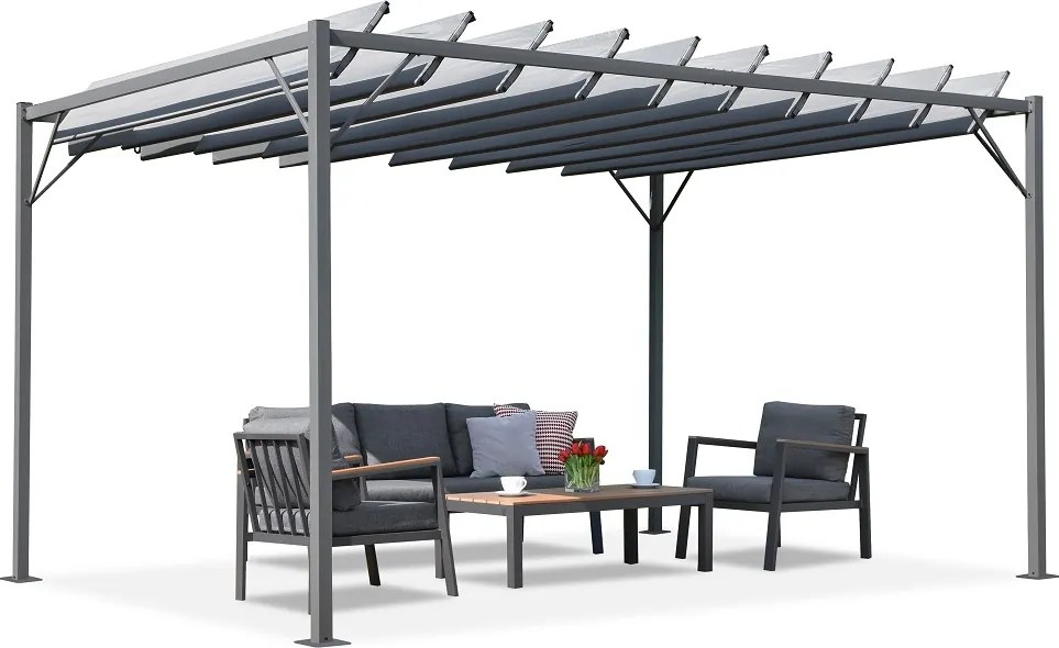 Antracitová pergola Malaga 3x4 m s moskytiérou a závěsy Garden Point
