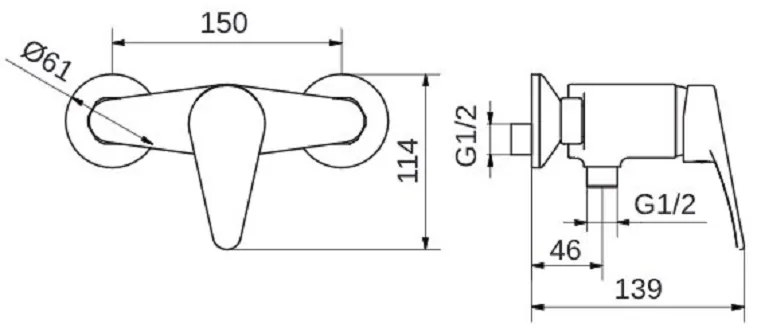 Sprchová, nástěnná, páková baterie Plano Bern rozteč 150 mm