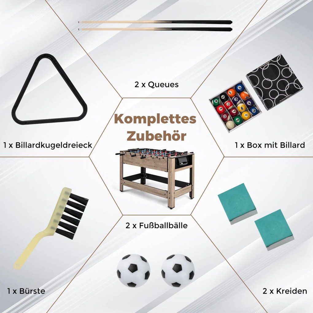 Costway 2 v 1 Otočný hrací stůl 124 cm Souprava stolního fotbalu a kulečníku