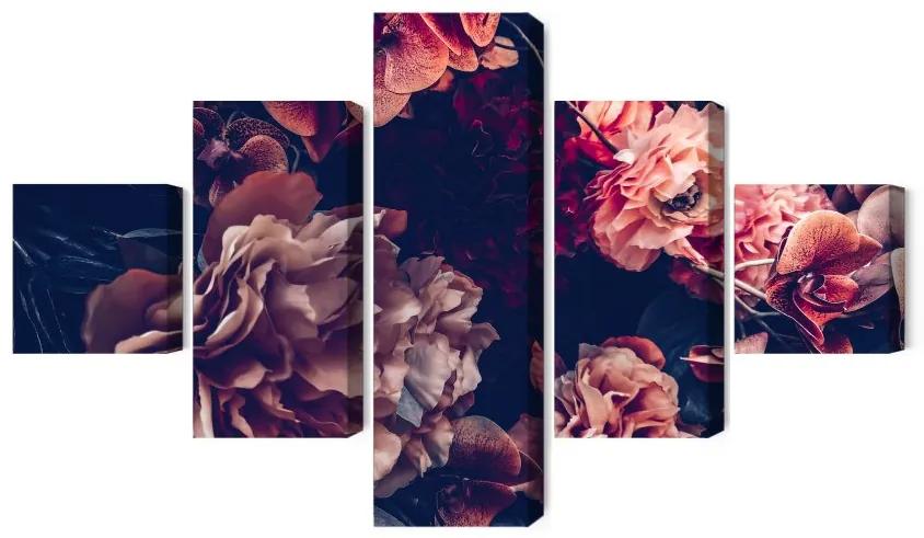 Vícedílný obraz Barevné Květiny V Retro 3D Stylu Nedostatek Nedostatek Přírodní plátno 150x90