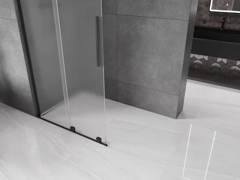 Mexen Velar L, posuvná sprchová zástěna Walk-in 120 x 200 cm, 8mm sklo námraza, černá matná, 871-120-003-33-70
