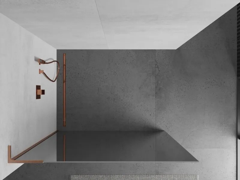 Mexen Kioto L, sprchová zástěna Walk-In 90 x 200 cm, 8mm sklo vzor zrcadlo, měděný matný profil, 800-090-103-65-50