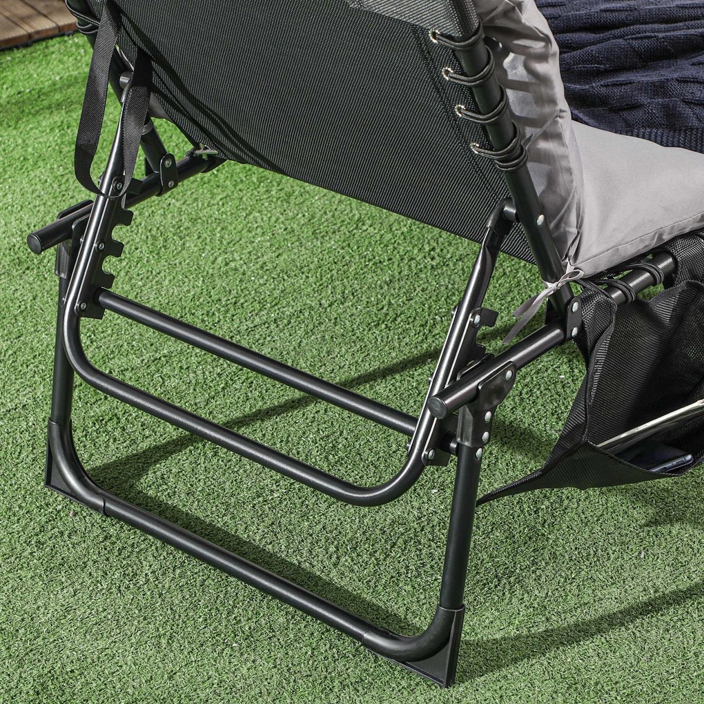 Skládací lehátko, 5stupňové polohování opěradla, polštář, podpěra, do 120 kg, ocel, světle šedá, 58 x 189 x 32,5 cm