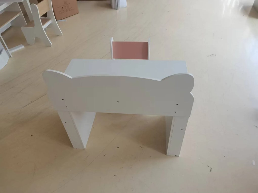 AIYAPLAY dětský stůl se židlí 2dílná dětská sezení s knihovnou a zásuvkou, design liška pro děti 3-8 let, bílo+růžové