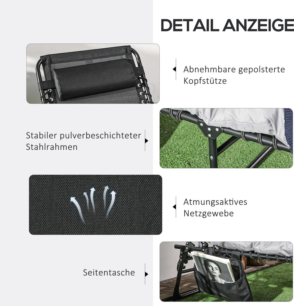 Skládací lehátko, 5stupňové polohování opěradla, polštář, podpěra, do 120 kg, ocel, světle šedá, 58 x 189 x 32,5 cm