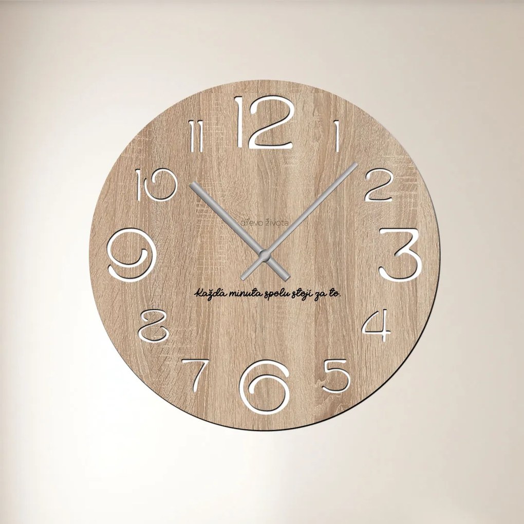 dřevo života Dřevěné hodiny KAŽDÁ MINUTA SPOLU Zvolte barvu dekoru: Dub Sonoma, Zvolte velikost hodin (cm): 40x40, Barva ručiček: Černé