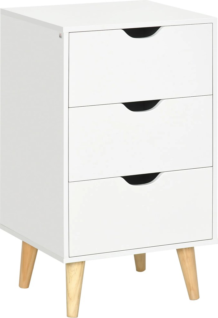 HOMCOM Noční stolek s 3 zásuvkami ve skandinávském stylu pro ložnici a obývací pokoj, 40 x 35 x 68,5 cm, bílý