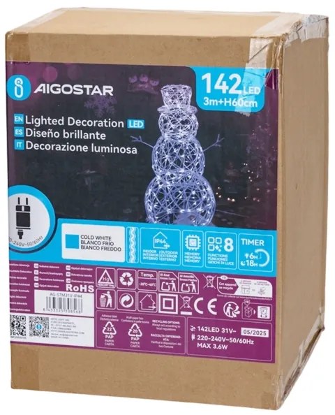 Aigostar-LED Venkovní vánoční dekorace LED/3,6W/31/230V 6500K 60cm IP44 sněhulák