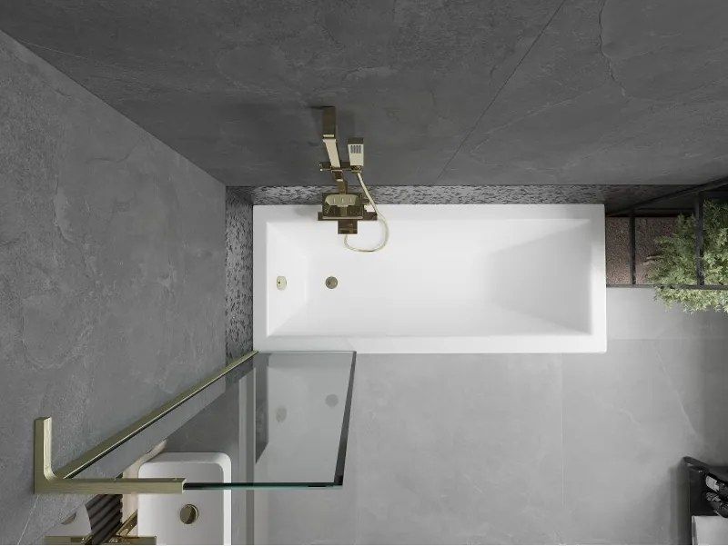 Mexen Next L, 1-křídlová vanová zástěna 50 x 150 cm, 6mm čiré sklo-černý vzor, ​​zlatý matný profil, 895-050-000-03-70-55