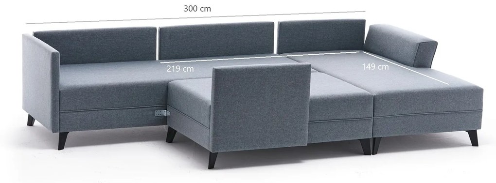 Designová rohová sedačka Phalen 300 cm modrá