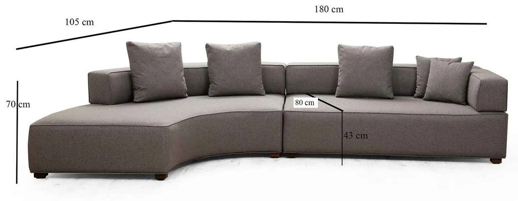 Designová rohová sedačka Galatea 180 cm šedá - levá