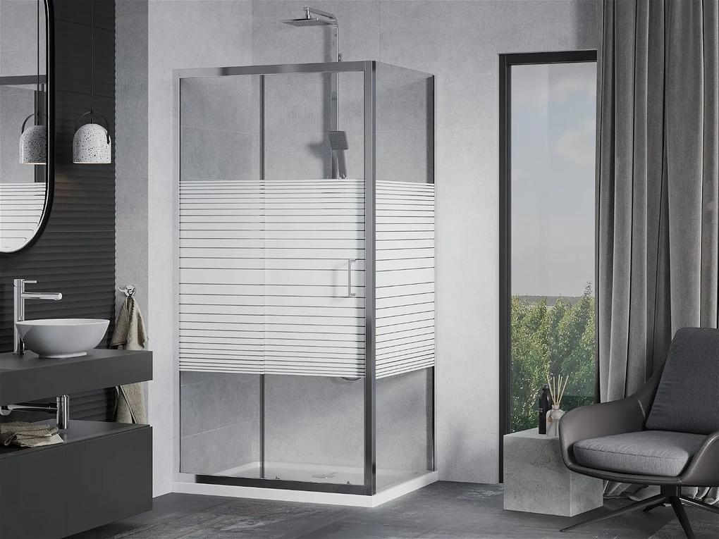 Mexen Apia sprchový kout s posuvnými dveřmi 130 x 80 cm, čiré sklo/pásy-chromový profil + sprchová vanička, 840-130-080-01-20-4010