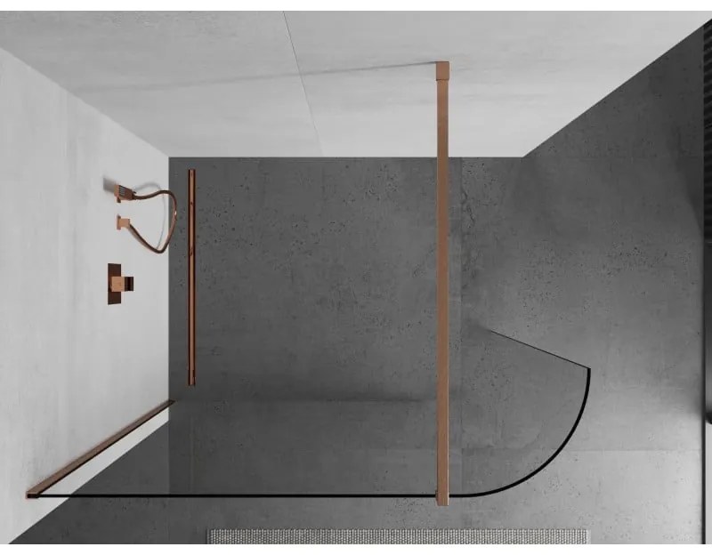 Mexen Kioto, sprchová zástěna Walk-In 90 x 200 cm, 8mm čiré sklo, měděný matný profil, 800-090-101-65-06