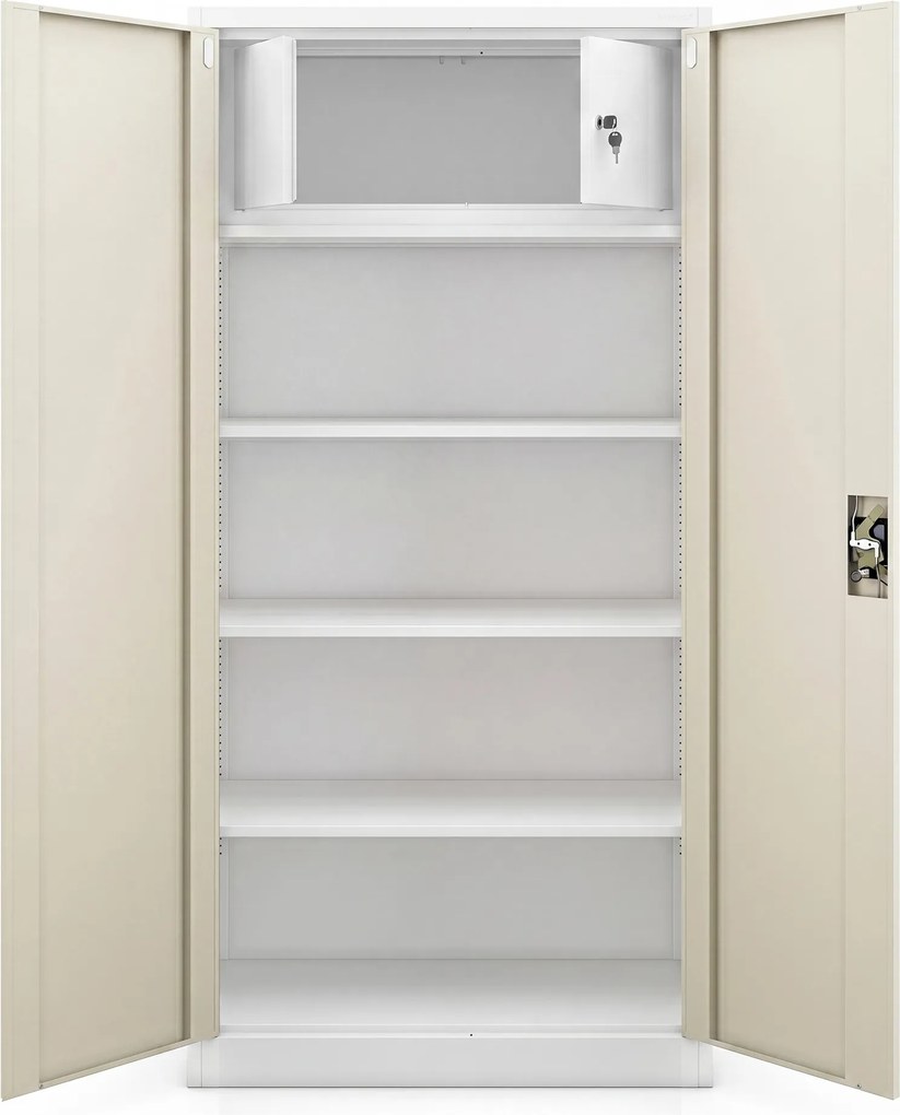 Kovová skříň s úložným prostorem bílá / dub sonoma: Eco Design TOMASZ, 900 x 1850 x 450 mm