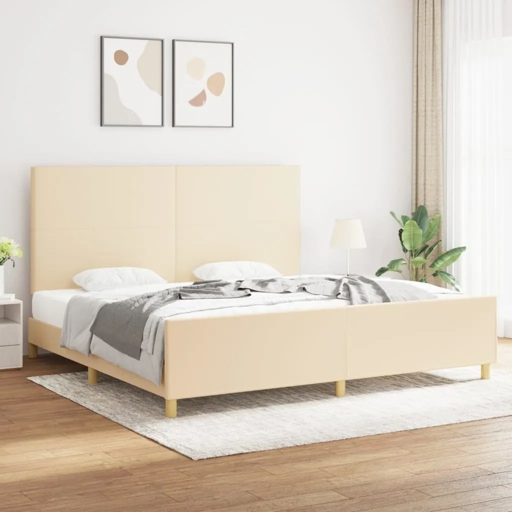 Rám postele bez matrace krémový 200 x 200 cm textil 3124924