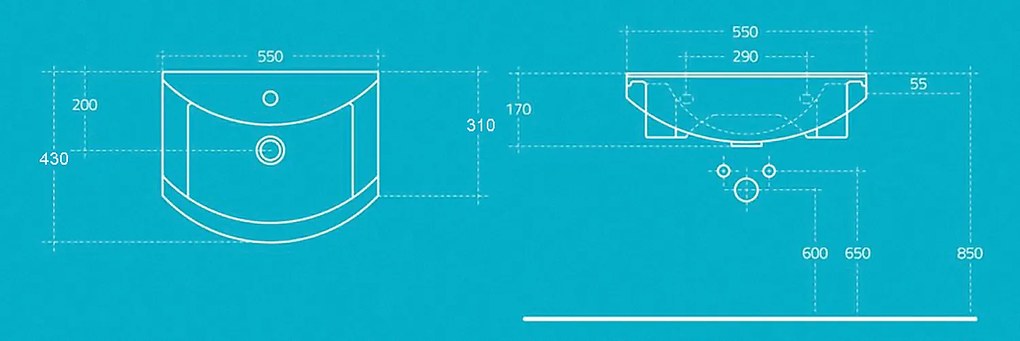 Aqualine Aqualine, ZERO keramické umyvadlo nábytkové 55x43,5cm, bílá, 6055