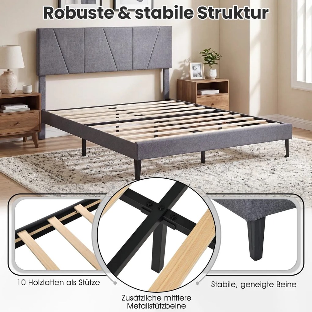 Costway Rám manželské postele s výškově nastavitelným geometrickým rámem čela