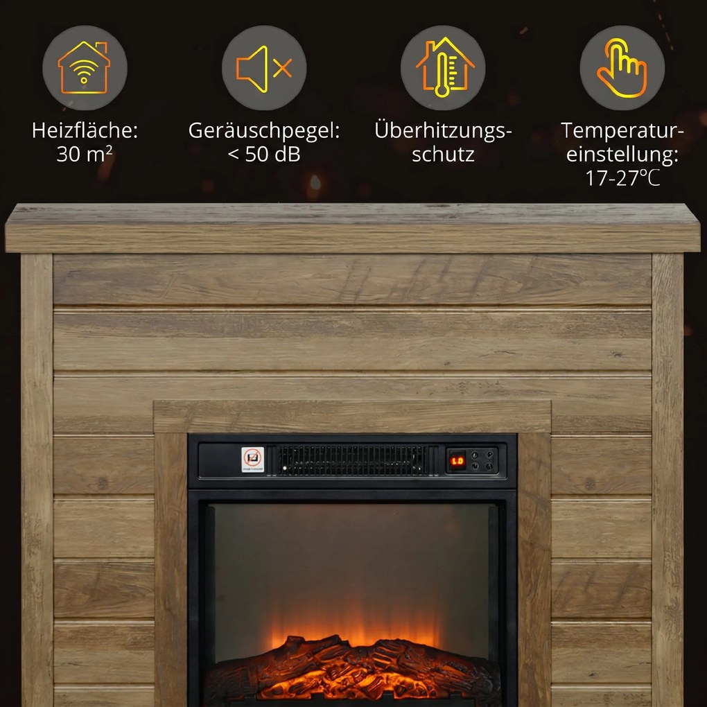 HOMCOM Elektrický krb, 3D plamenový efekt, 3 nastavení, časovač, dálkové ovládání, přírodní dřevo