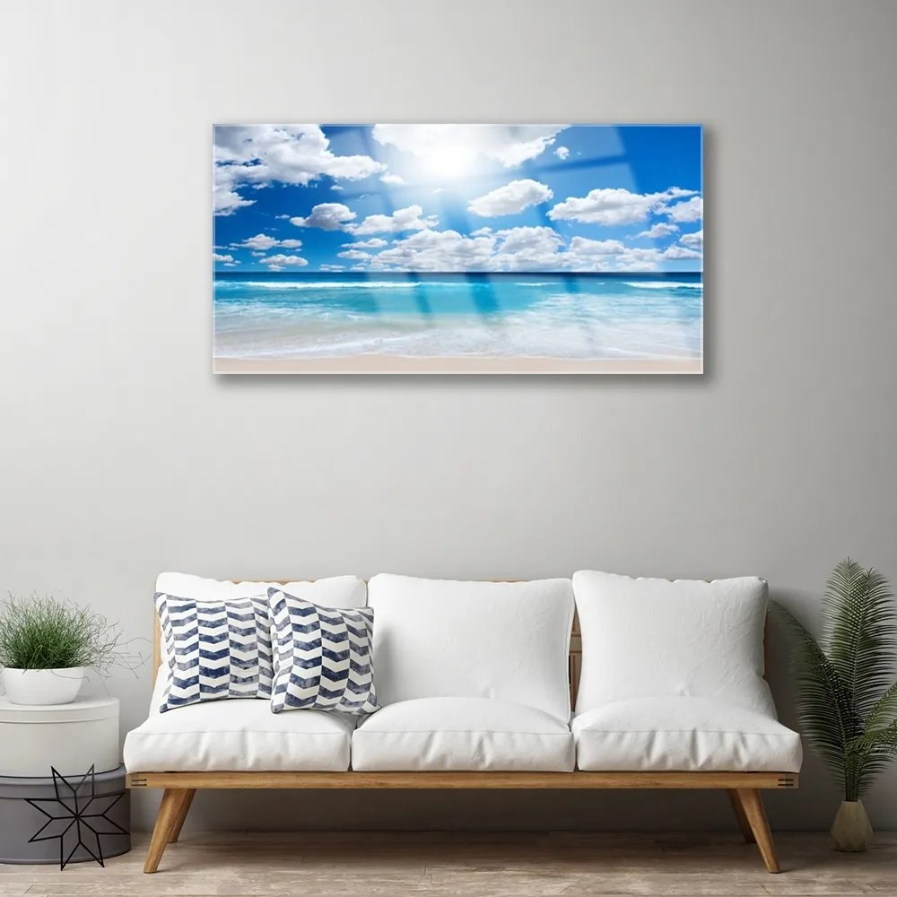 Obraz na skle Moře Pláž Mraky Krajina 100x50 cm