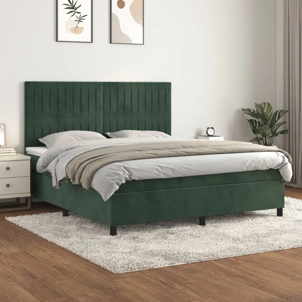 Box spring postel s matrací tmavě zelená 160x200 cm samet