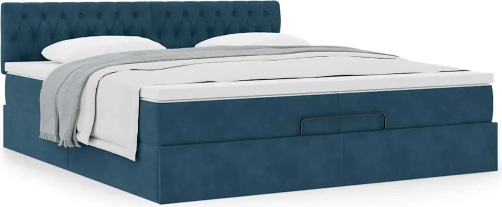 Osmanský rám postele s matrací tmavě modrá 200x200 cm samet 3311871