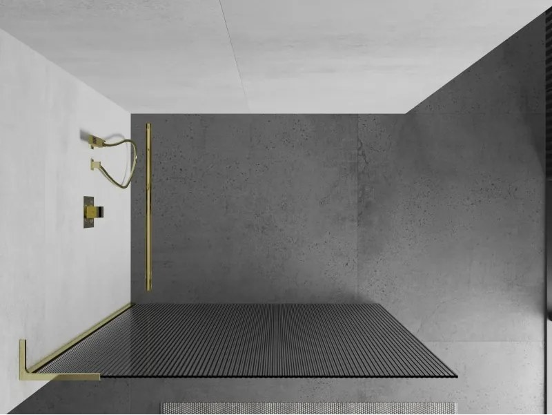 Mexen Kioto L, sprchová zástěna Walk-In 90 x 200 cm, 8mm sklo s žebrovým vzorem, zlatý lesklý profil, 800-090-103-50-09