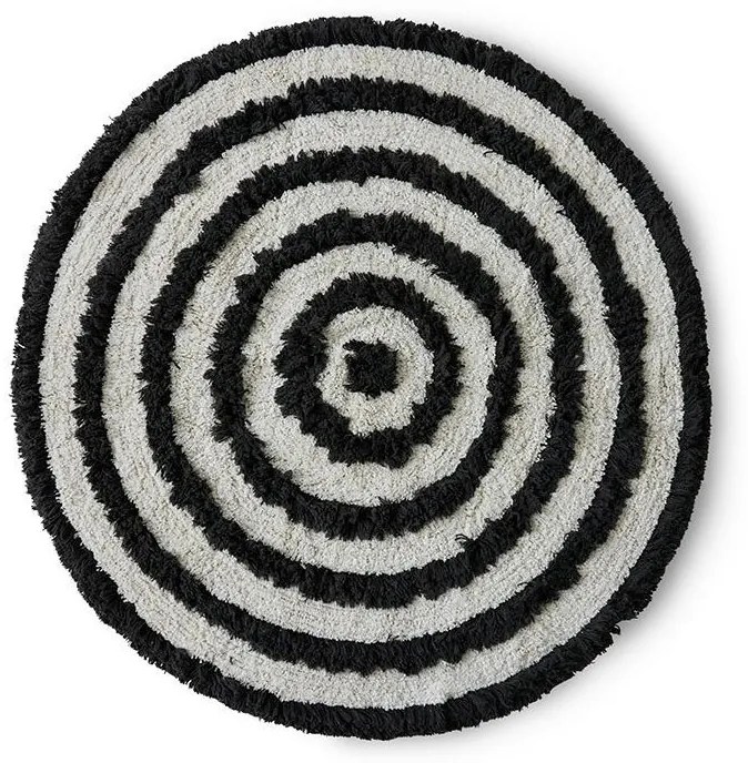 Béžovo-černá kulatá bavlněná koupelnová předložka Bath mat - Ø 120 cm