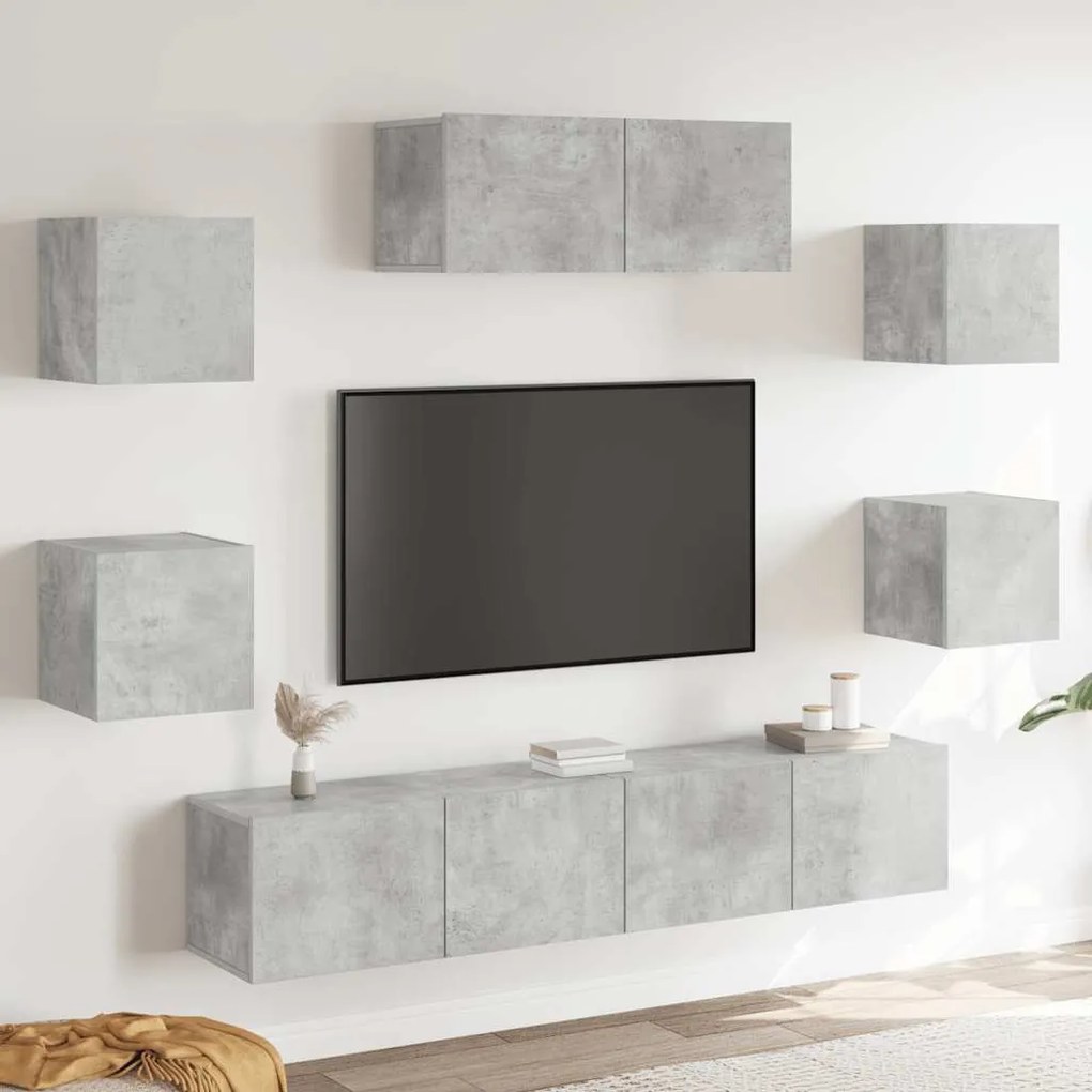7dílný set TV skříněk betonově šedý kompozitní dřevo 3114513