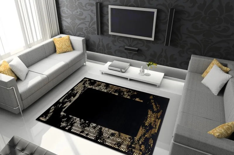 Dywany Łuszczów, AKCE: 200x290 cm Kusový koberec Gloss 408C 86 glamour black/gold, černá, chodba / předsíň