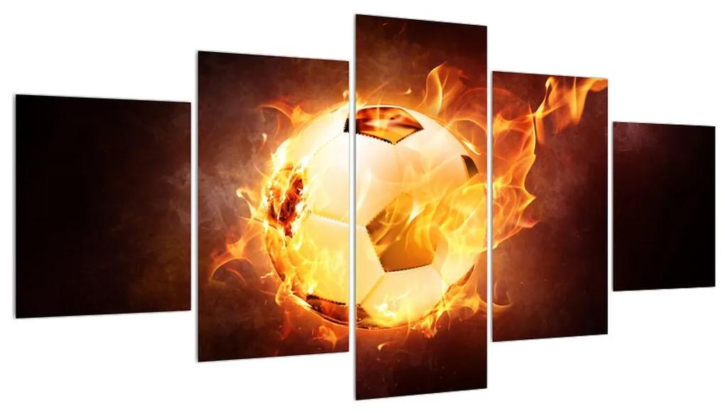 Obraz fotbalového míče v ohni (150x80 cm)