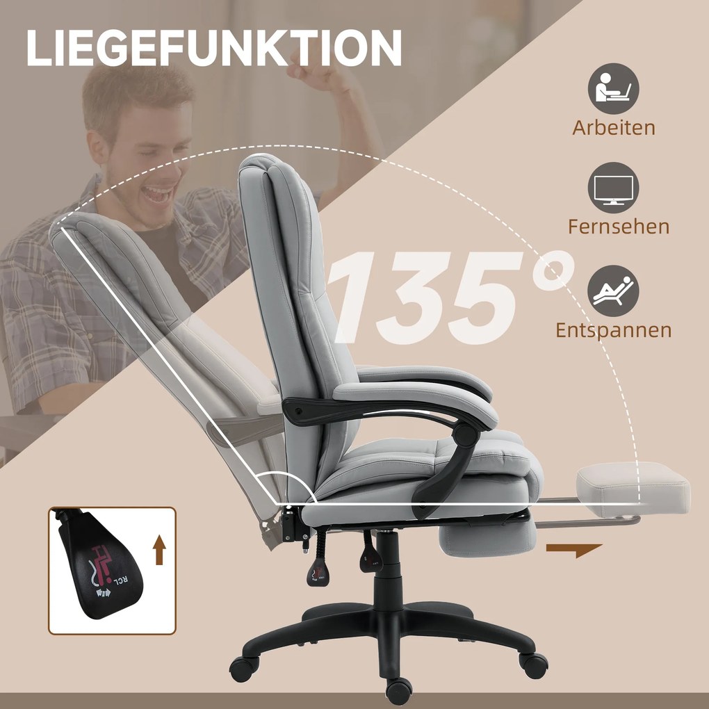 Kancelářská židle Vinsetto s masážní funkcí, ergonomická kancelářská židle s funkcí polohování, výškově nastavitelná manažerská židle s funkcí otáčen…