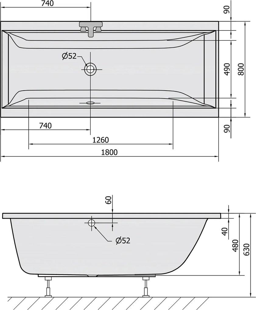 Polysan CLEO obdélníková vana 180 x 80 x 48 cm bílá mat 95611.11