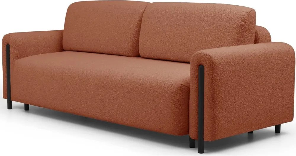 Rozkládací/s úložným prostorem pohovka z textilie bouclé v terakotové barvě 244 cm Arcadova - II. jakost – ELTAP