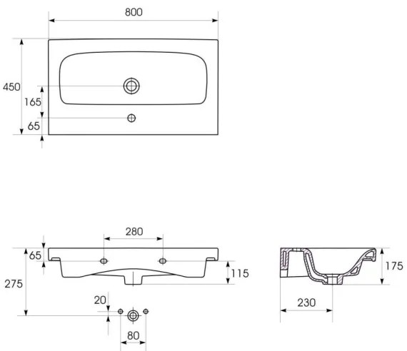 Cersanit K116-013 - Zápustné umyvadlo MODUO 45x80 cm keramika/lesklá bílá
