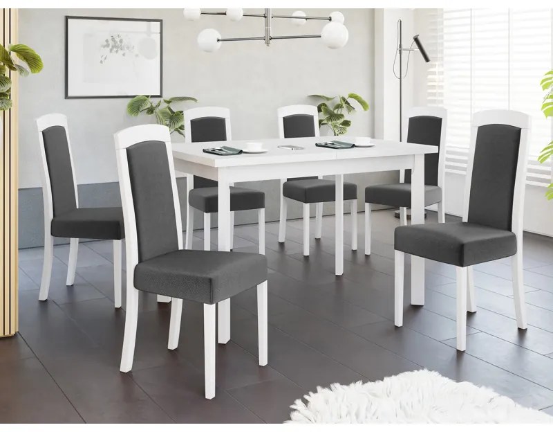 Rozkládací stůl se 6 židlemi - AL26, Barva dřeva: bílá-L, Potah: Hygge D20