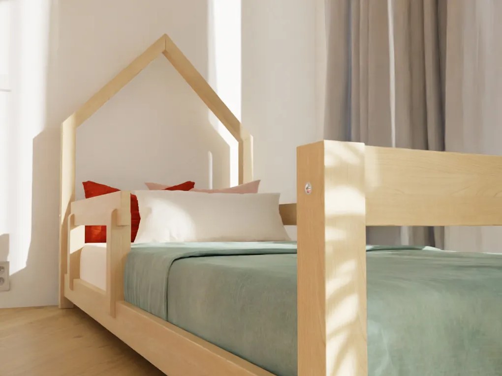 Benlemi Dětská postel domeček POPPI s bočnicí Zvolte barvu: Béžová, Zvolte rozměr: 120x190 cm, Zvolte stranu: Vpravo