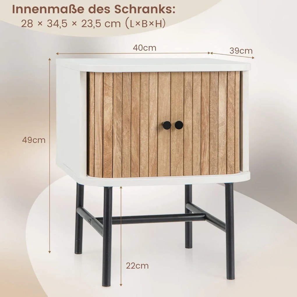 Costway Noční stolek s posuvnými dveřmi s úložným prostorem – – 40 × 39 × 49 cm