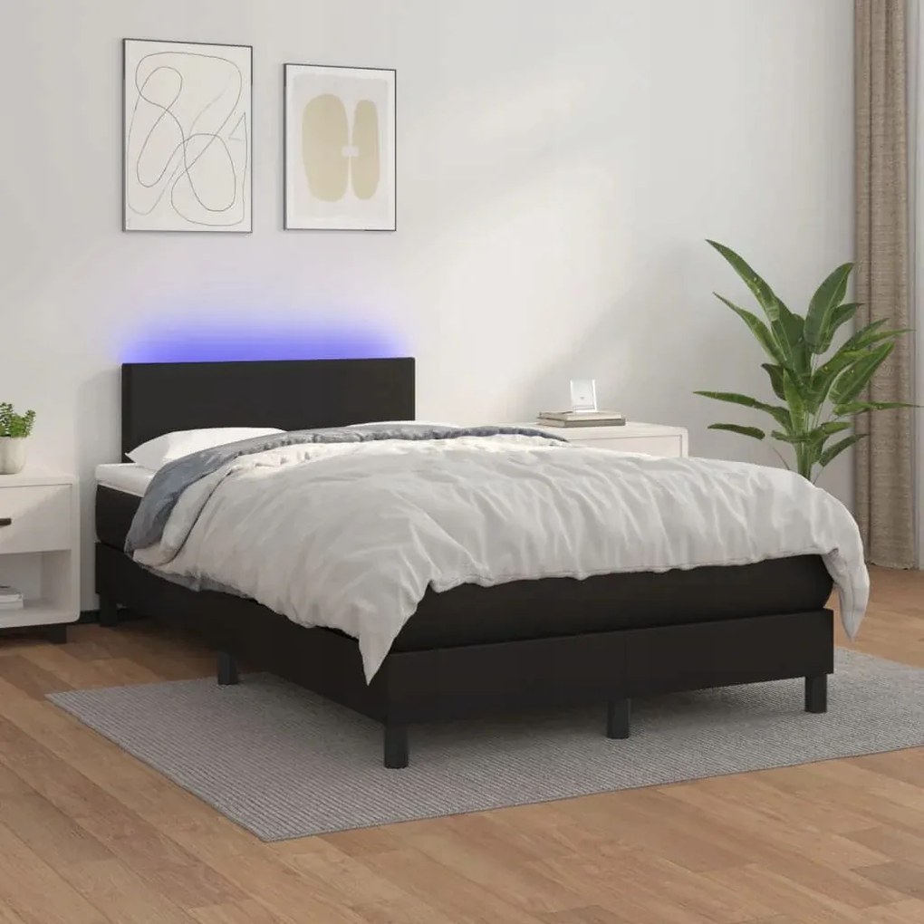 Box Spring Postel S Matrací A Led Černá Umělá Kůže Černá Hladký design 12