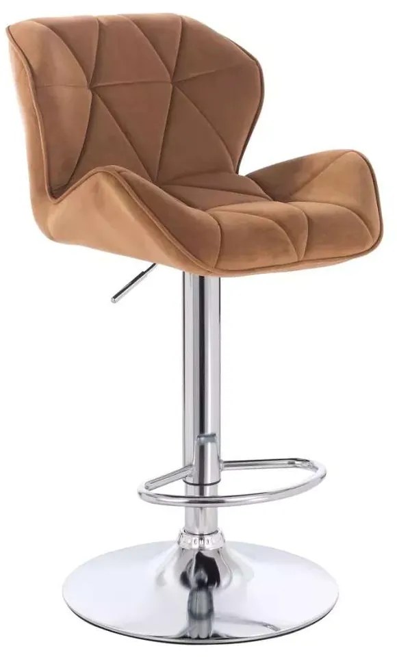LuxuryForm DESIGN Barová židle MILANO VELUR na stříbrné kulaté podstavě - medová