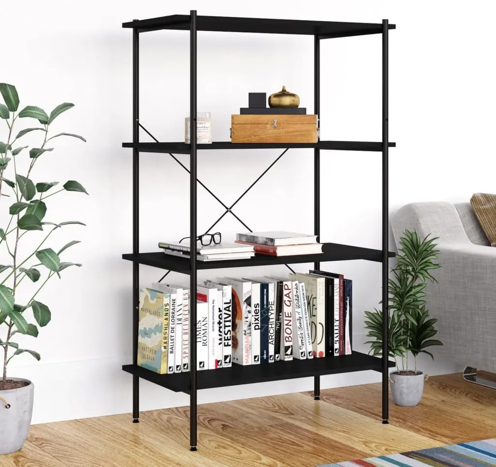 Policový regál se 4 policemi černý 80 x 40 x 130 cm 336343