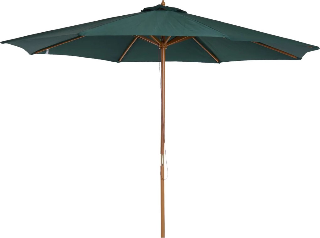 Parasol Outsunny Ø300x250 cm se dřevěným kmenem a navíjecím systémem s 8 žebry pro zahradu, terasu, patio Zelený | Aosom