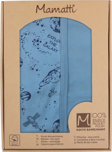 Mamatti Mamatti Dětská oboust. bavl. deka, 80 x 90 cm, v dárk. krabičce Vesmír, modrá