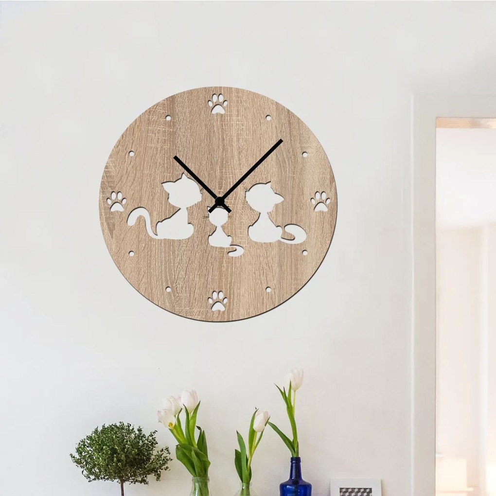 dřevo života Nástěnné hodiny KITTY Barevný vzor: Bílá, Velikost hodin: 40x40