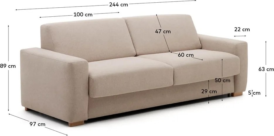 Béžová rozkládací pohovka 244 cm Anley – Kave Home