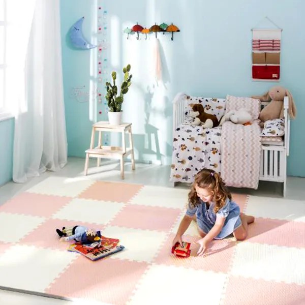 Ricokids pěnová podložka puzzle 60x60 cm 4 ks broskvová a bílá pro děti