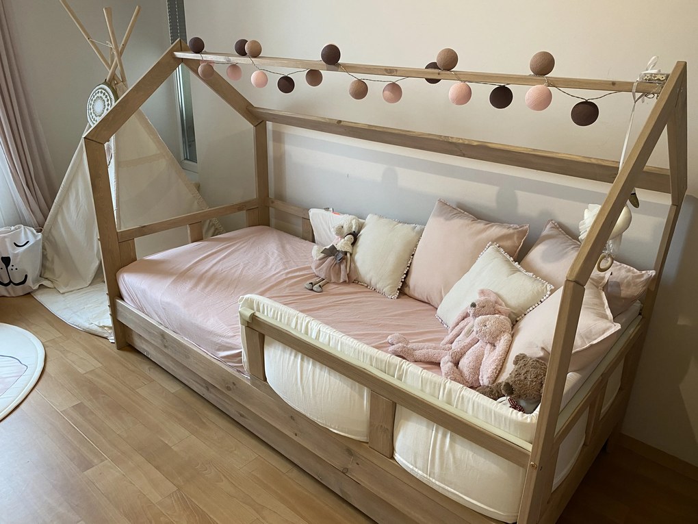MAXMAX Dětská postel z masivu se šuplíkem DOMEČEK BEDHOUSE 200x90 cm