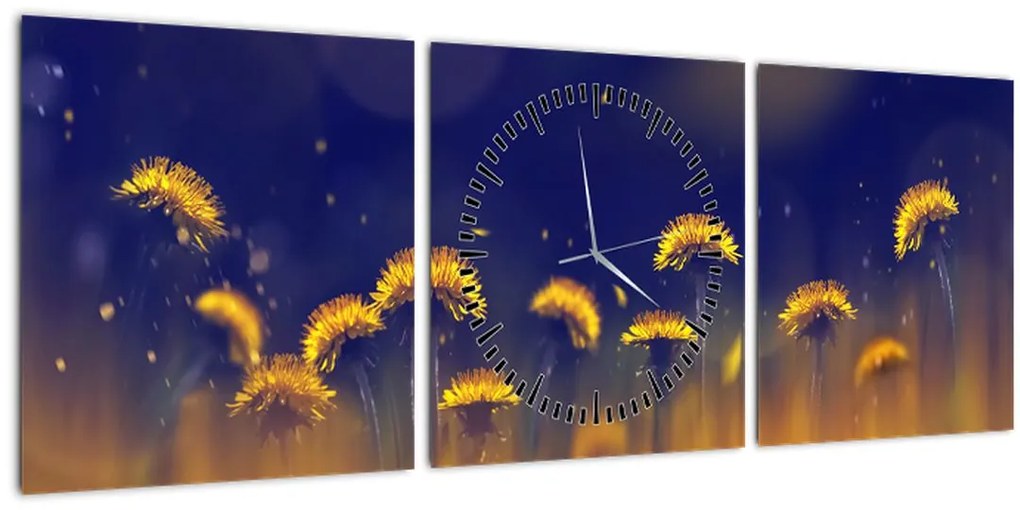 Obraz - Pampelišky (s hodinami) (90x30 cm)