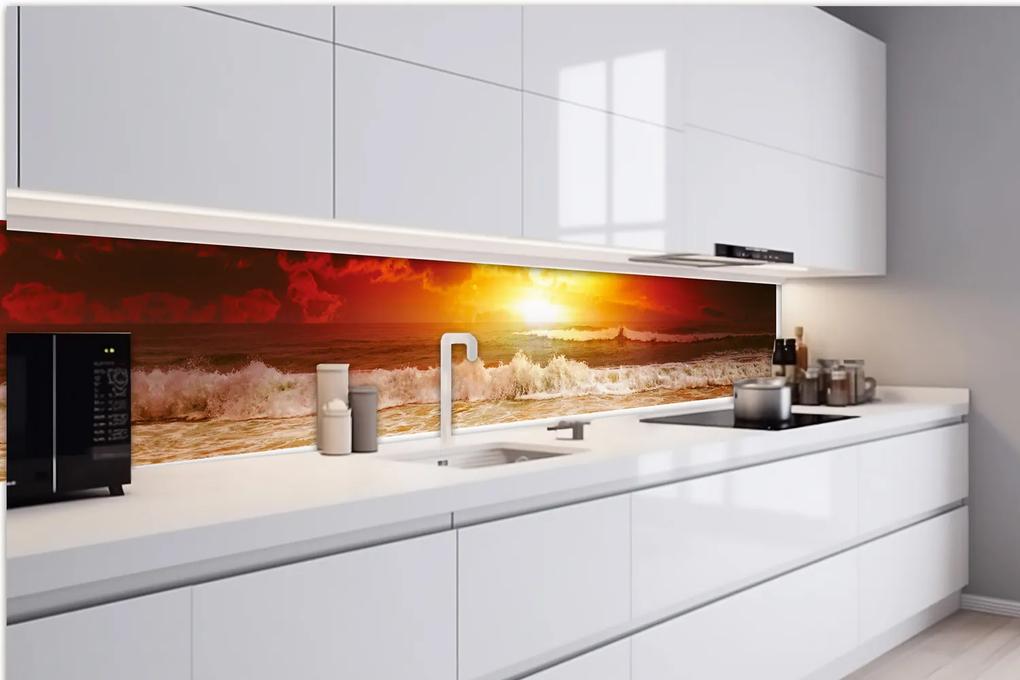 DIMEX | Fototapeta do kuchyně Vlny v západu slunce KI-420-204 | 420 x 60 cm | červená, oranžová, hnědá, žlutá