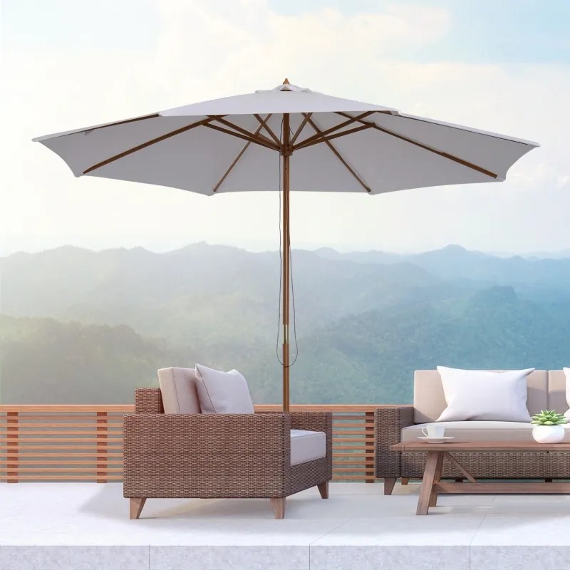 Slunečník Ø 300 cm, jedlové dřevo/bambus/polyester, UV a voděodolný, krémově bílý 01-0244